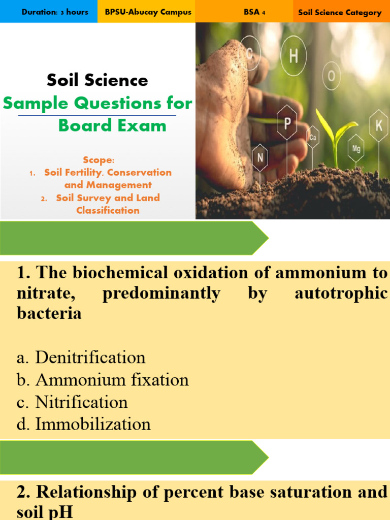 Soil Science Sample Ale Review Questions 081408 | PDF | Soil | Fertilizer