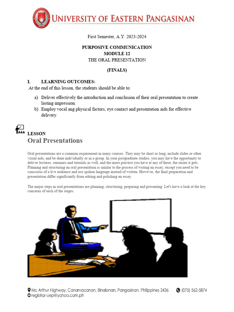 Module 6 The Oral Presentation Purcom | PDF | Public Speaking | Reading Comprehension
