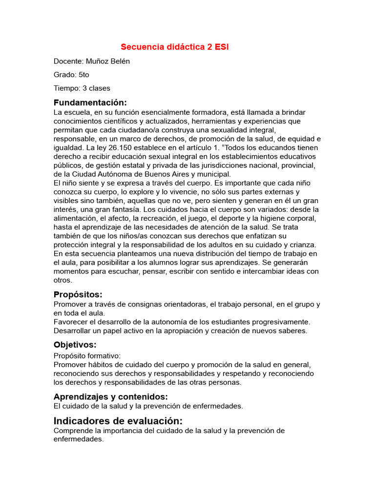 Secuencia Didáctica 2 ESI Cuidado de La Salud y Prevención de ...