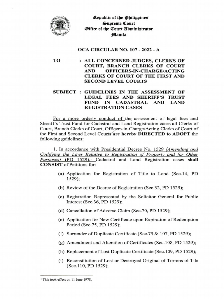 Oca Circular No. 107 2022 A Docket Fees | PDF | Foreclosure | Mortgages