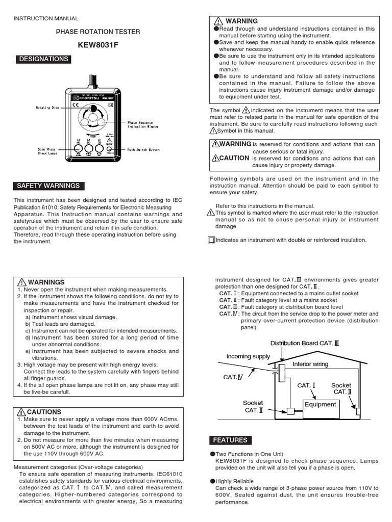 Phase Rotation Meter Manual 8031F - E | PDF | Mains Electricity | Ac ...