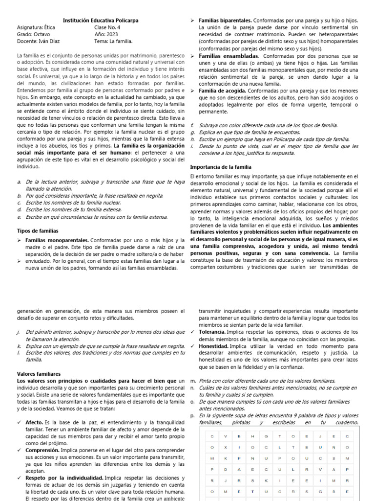 Clase No. 4. La Familia | PDF | Familia | Amor