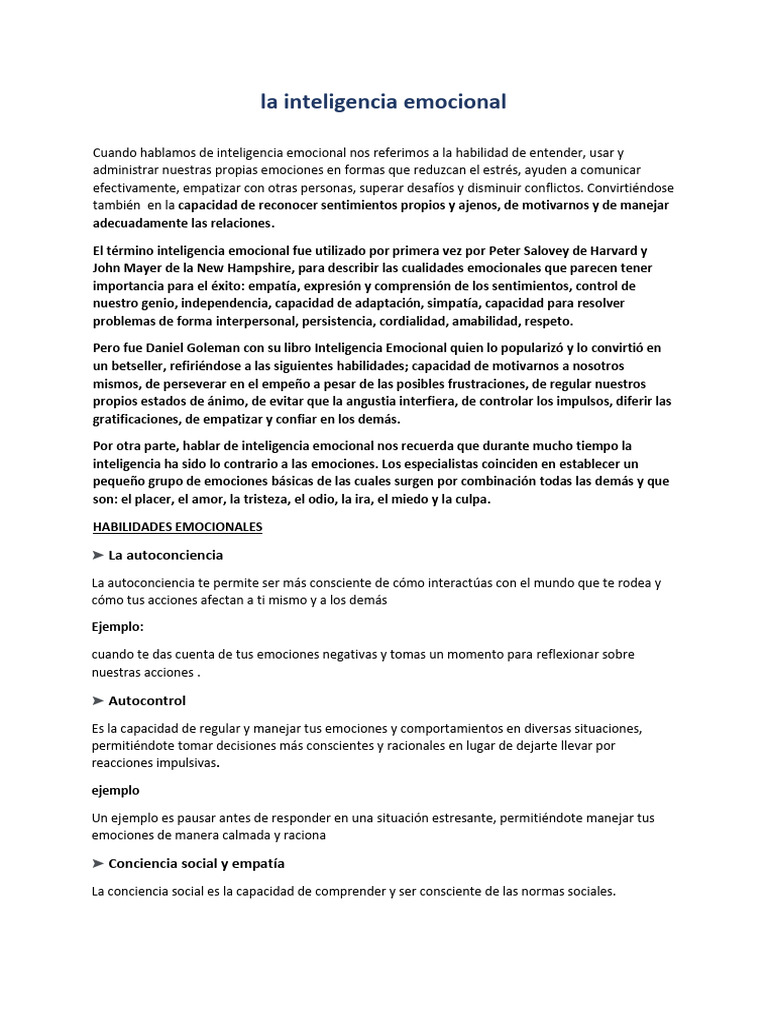 Que Es El Manejo De Emociones Pdf Inteligencia Emocional Las