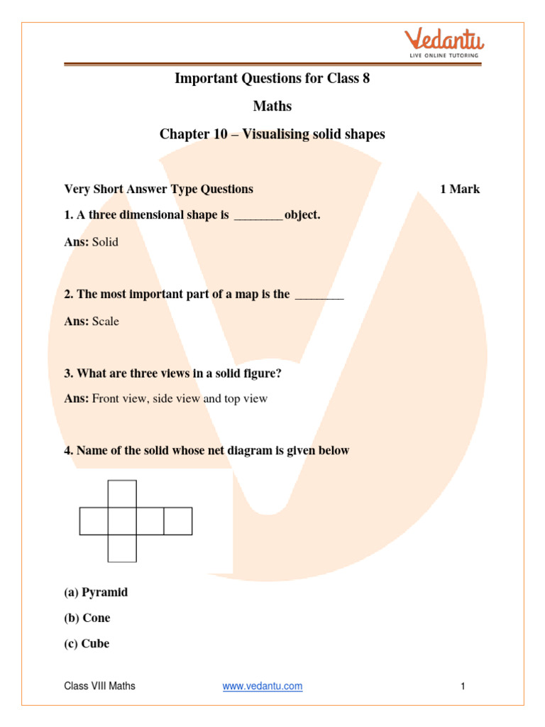 CBSE Class 8 Maths Chapter 10 Visualising Solid Shapes Important ...