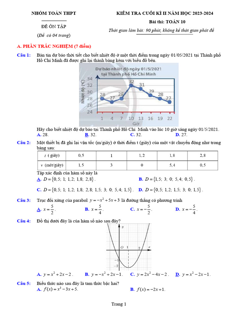 18 de On Tap Kiem Tra Cuoi Ki 2 Toan 10 Nam 2023 2024 | PDF
