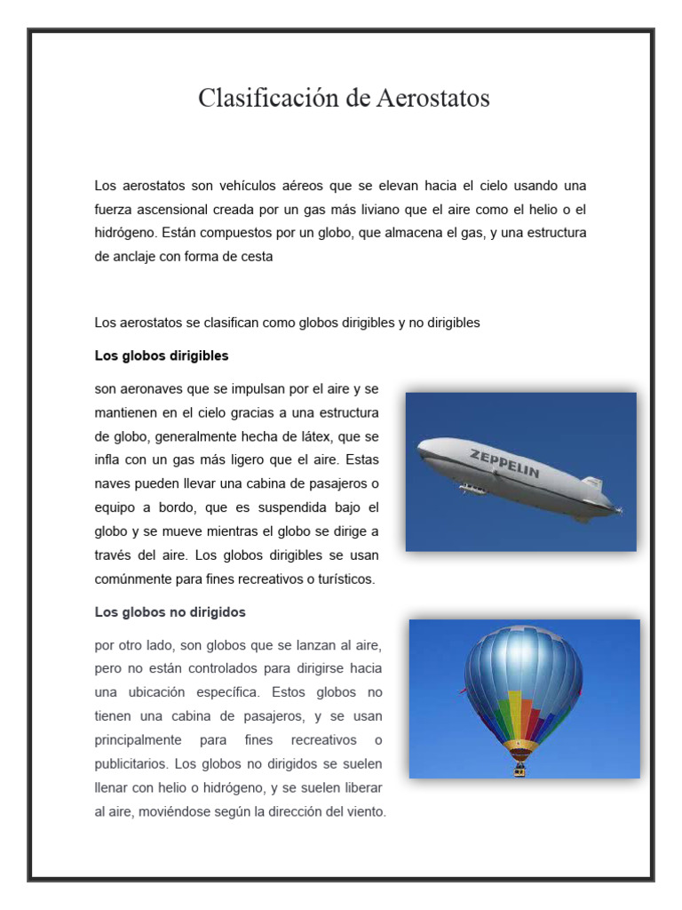 Clasificación de Aerostatos y Tipos | PDF