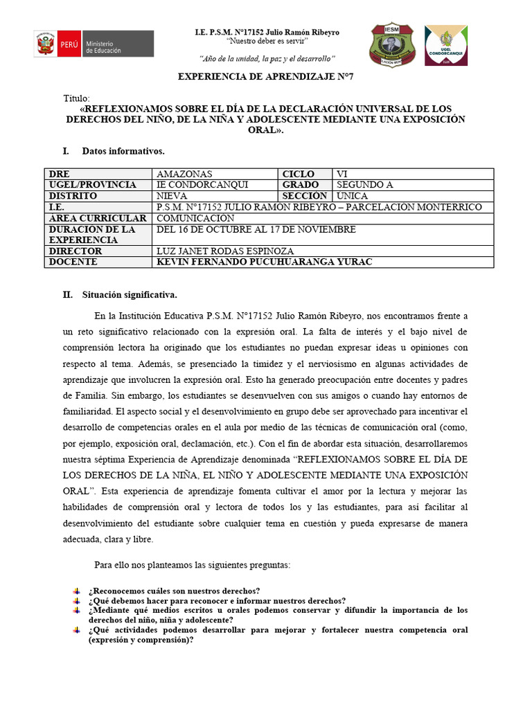 2 - 7 (2a) - Experiencia de Aprendizaje N°7 - Segundo de Secundaria | PDF | Aprendizaje ...