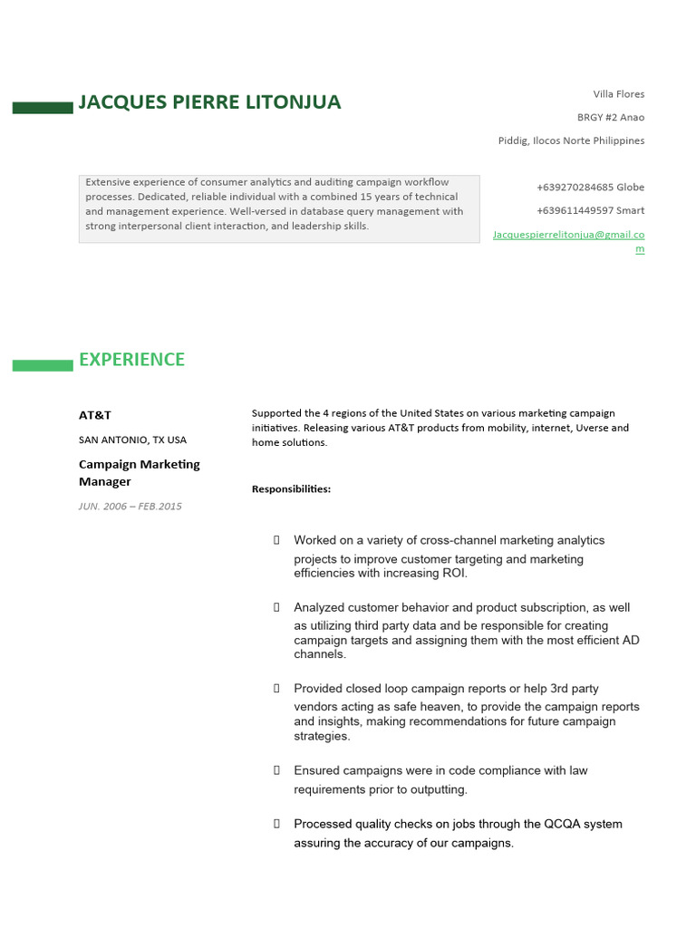 Jacques Pierre Litonjua Resume | PDF | Analytics | Marketing