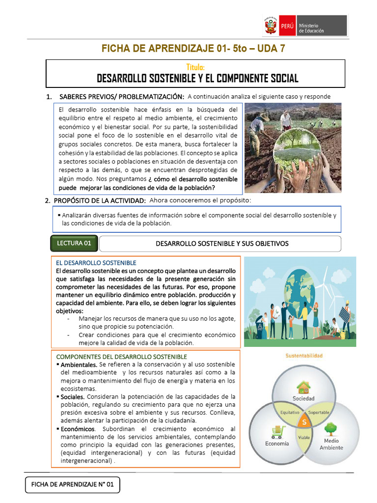 1 Ficha de Aprendizaje CCSS 5° Grado | Descargar gratis PDF | Sustentabilidad | Índice de ...