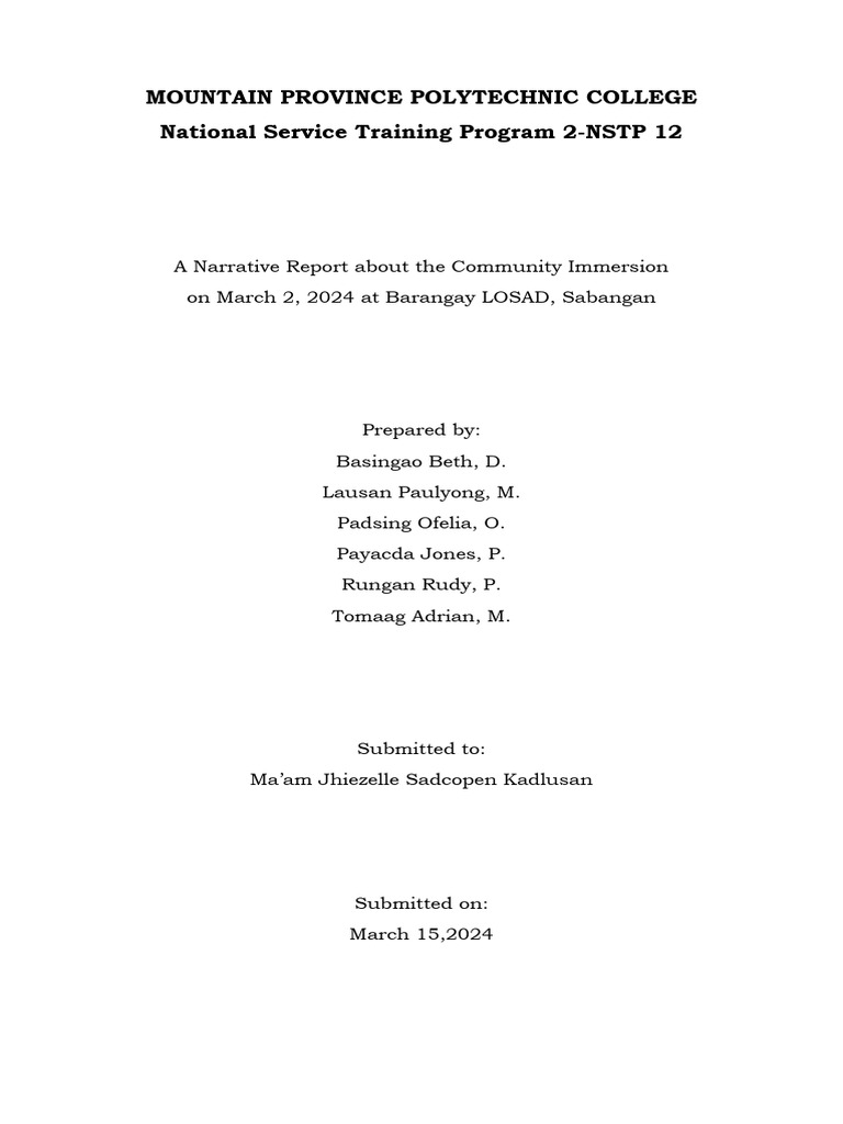 Narrative Report NSTP | PDF