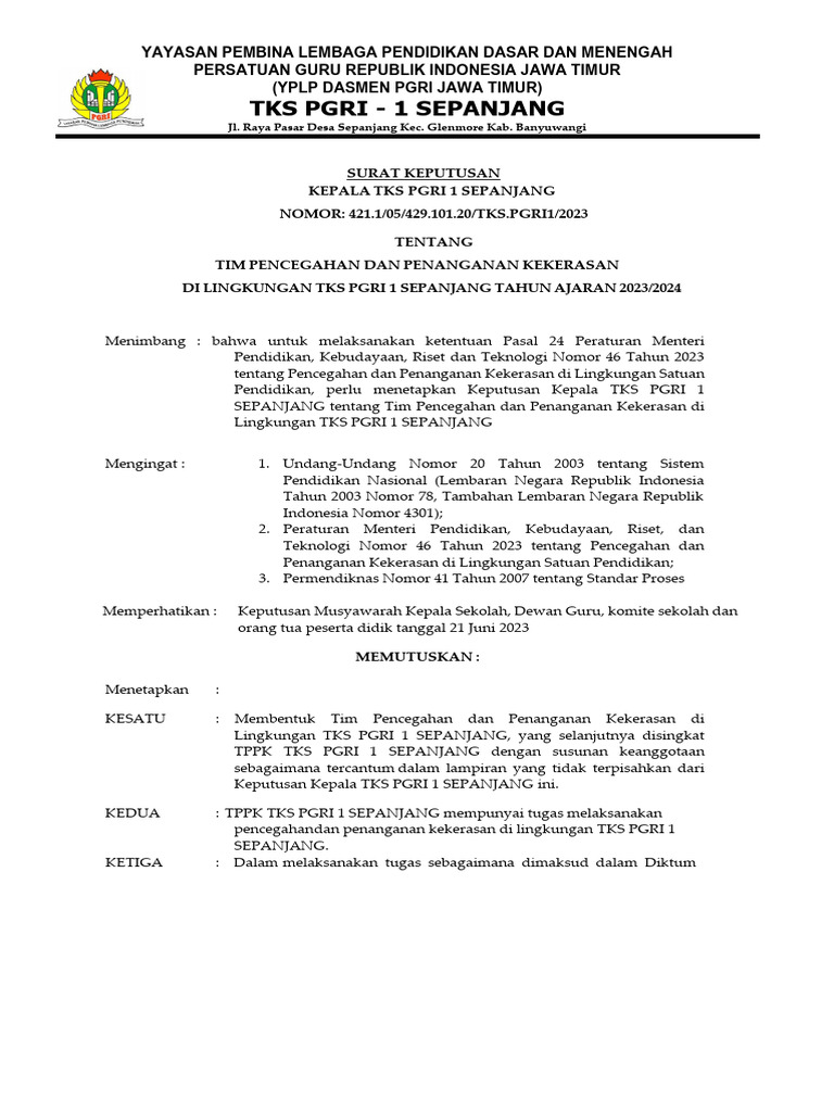 SK TPPK TKS Pgri 1 Sepanjang | PDF