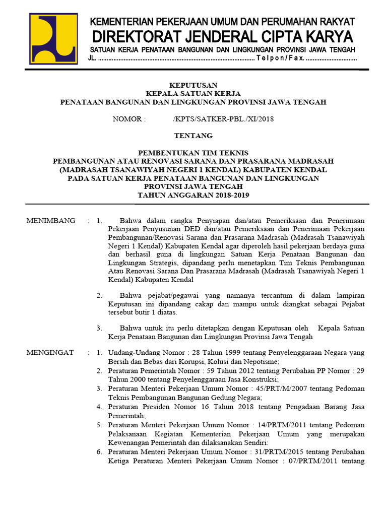 SK Tim Teknis Pembangunan Sarpras | PDF