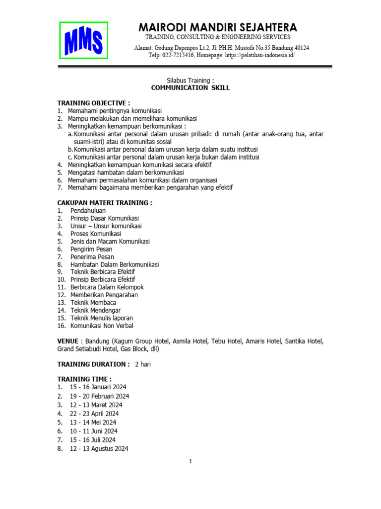 Silabus COMMUNICATION SKILL | PDF