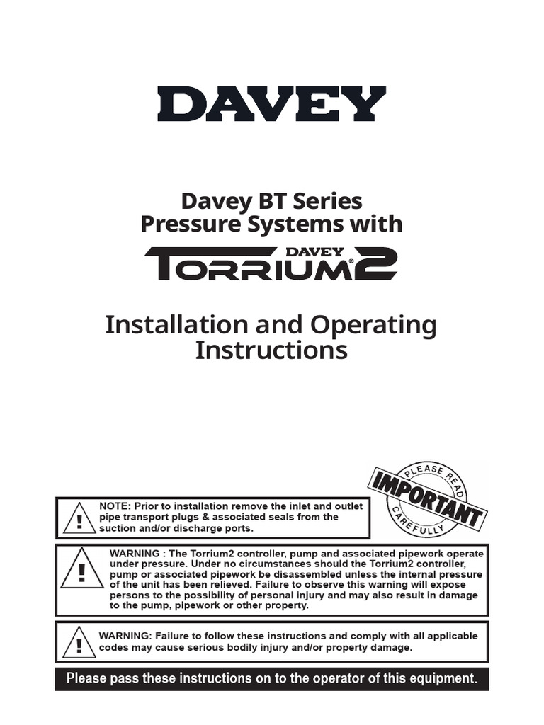Davey BT20 30 Install Instructions | PDF | Pump | Valve