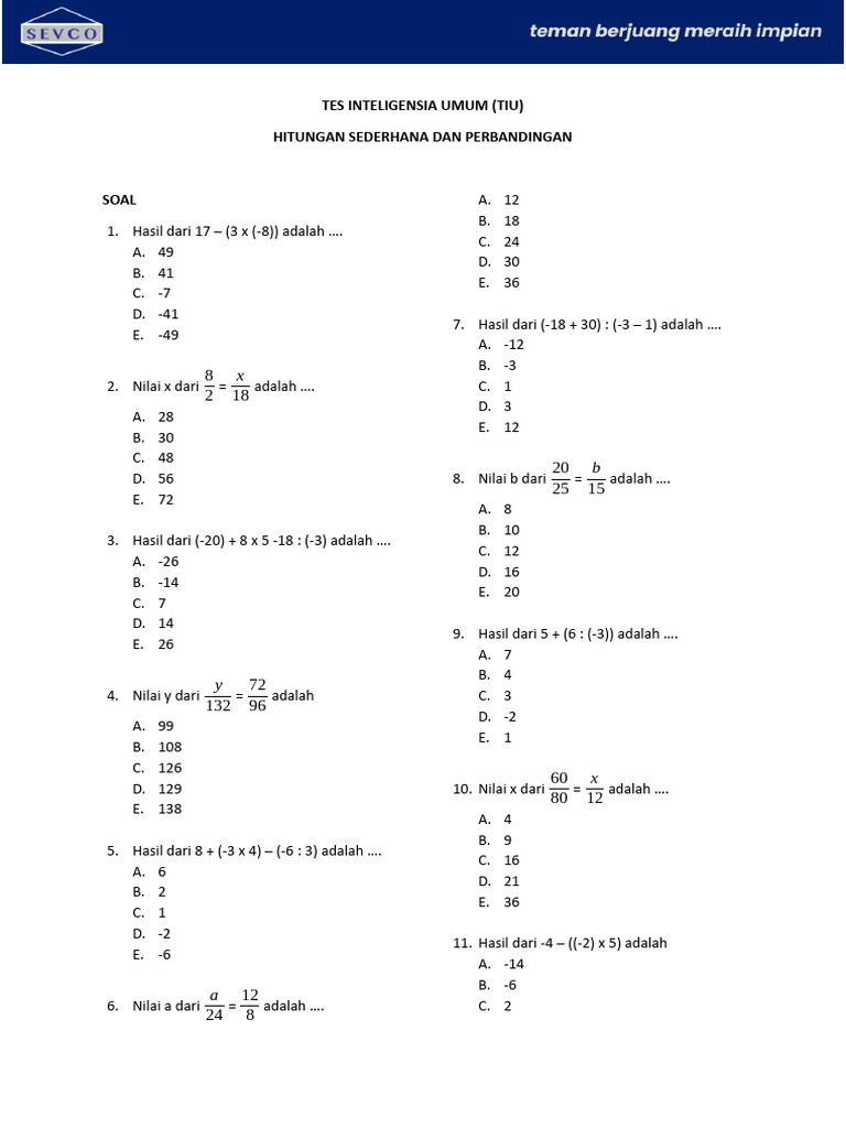Soal TIU: Hitungan Sederhana | PDF