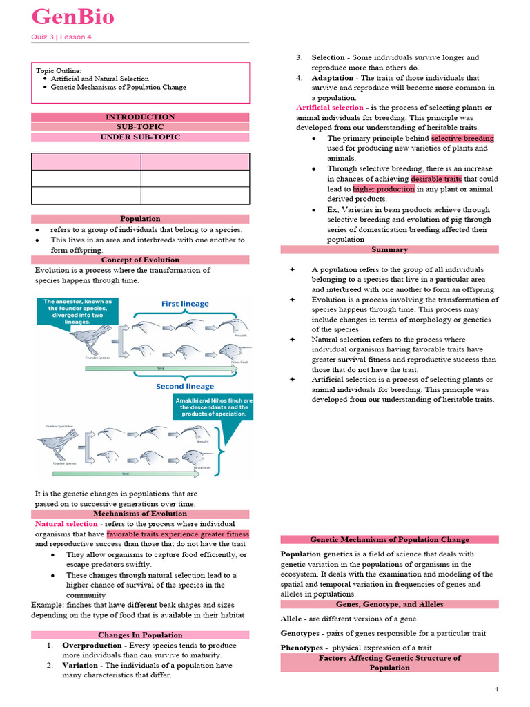 GenBio_Quiz3 • Artificial and Natural Selection • Genetic Mechanisms of ...