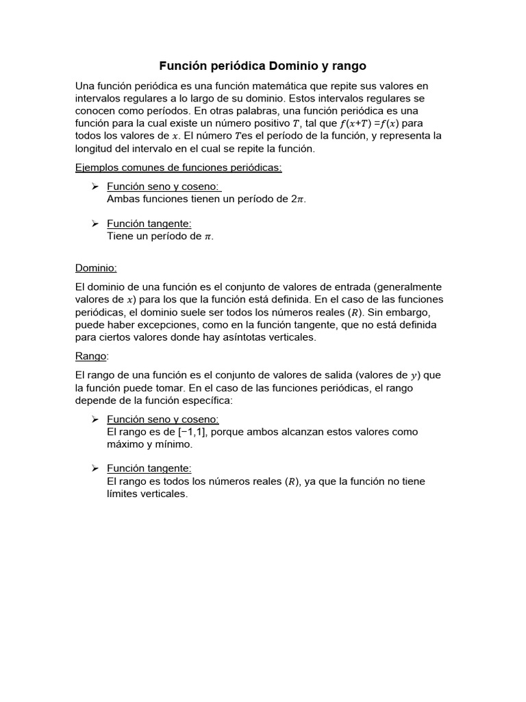 Función Periódica Dominio y Rango | PDF | Funciones trigonométricas ...