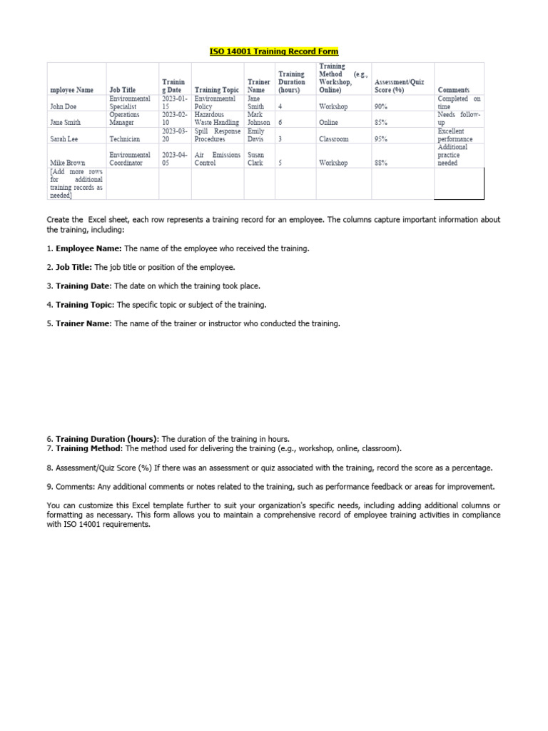 Appendix Training Record Sheet | PDF