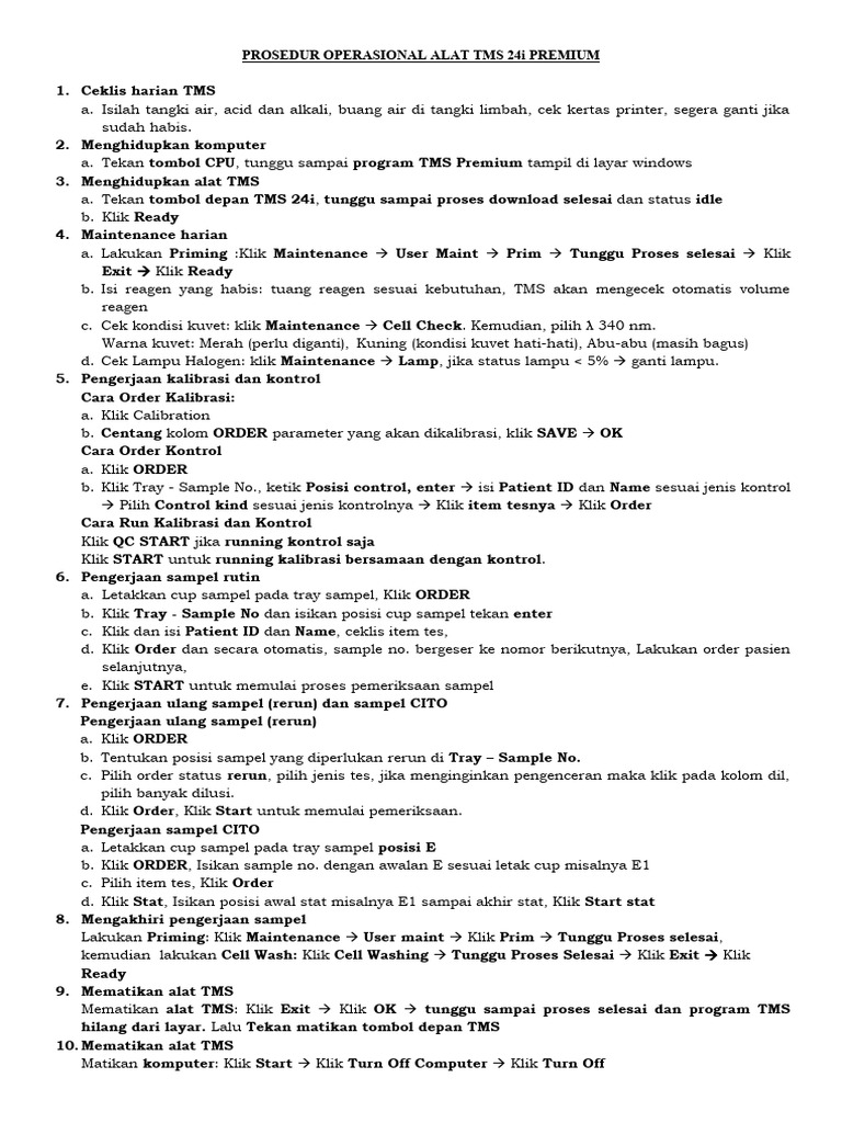 Prosedur Operasional TMS 24i | PDF
