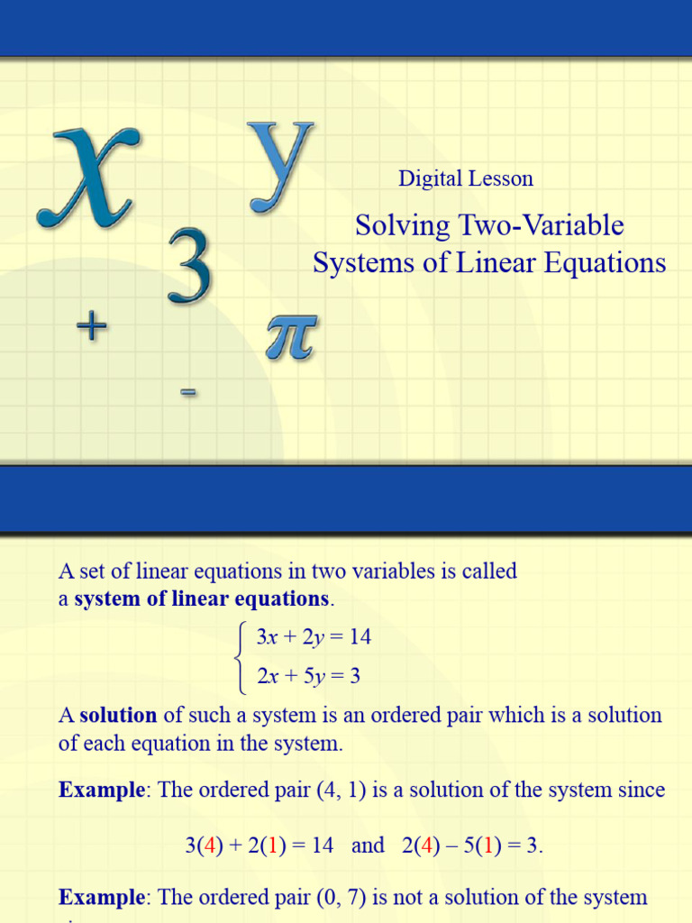 Lesson 1 Solving Systems Of Linear Equations In Two Variables Pdf Equations System Of
