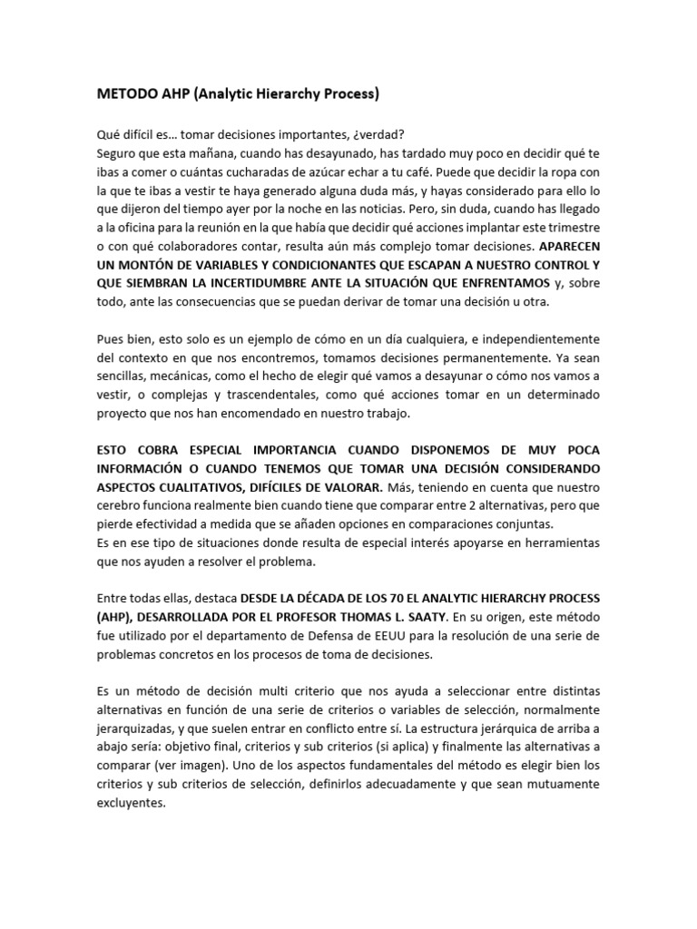 Metodo Ahp-Teoría | PDF | Matriz (Matemáticas) | Toma de decisiones