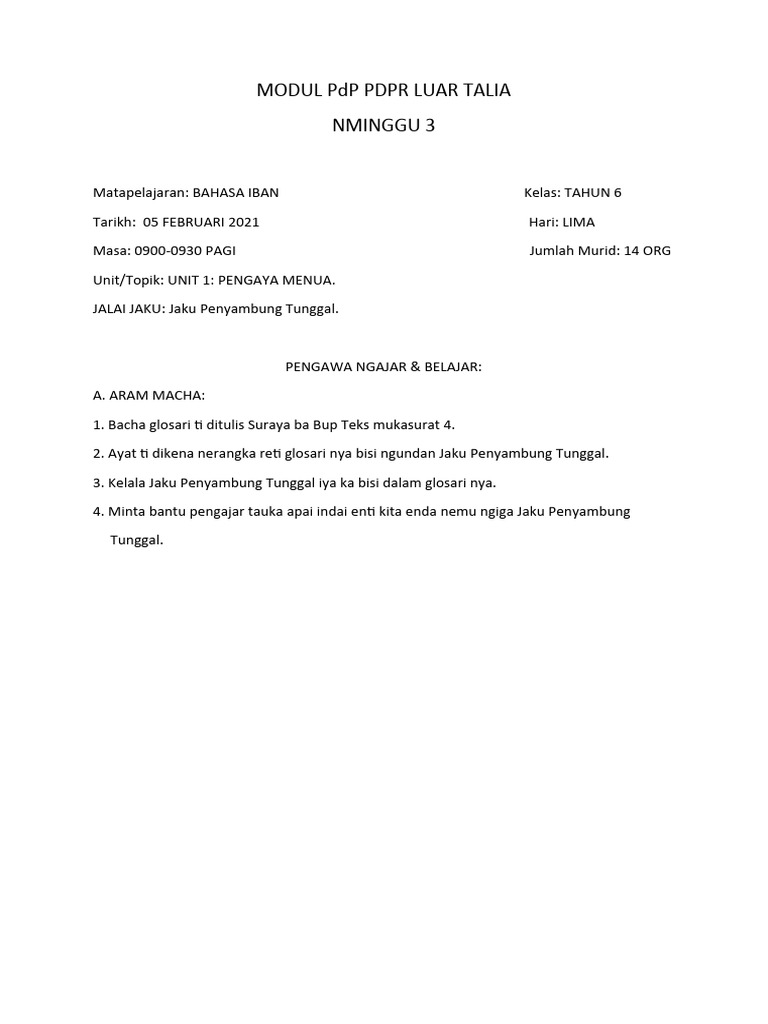 MODUL PdP&Tutorial PDPR LUAR TALIAN TAHUN 6 | PDF