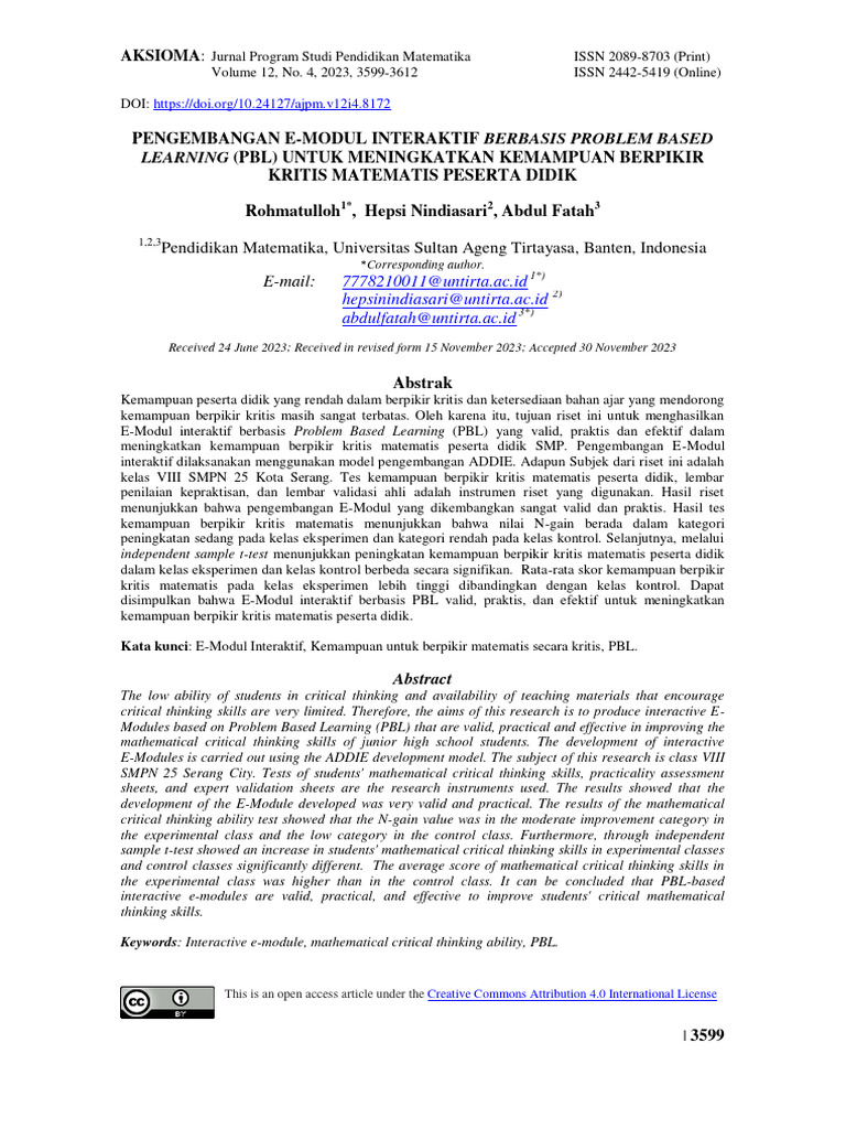 E-Modul PBL Tingkatkan Berpikir Kritis Matematis | PDF