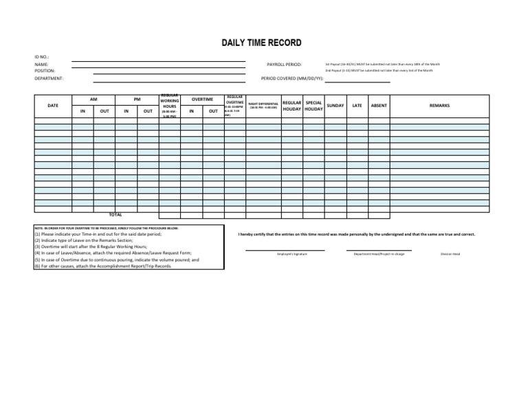 DTR Sample | PDF | Labor Relations | Business