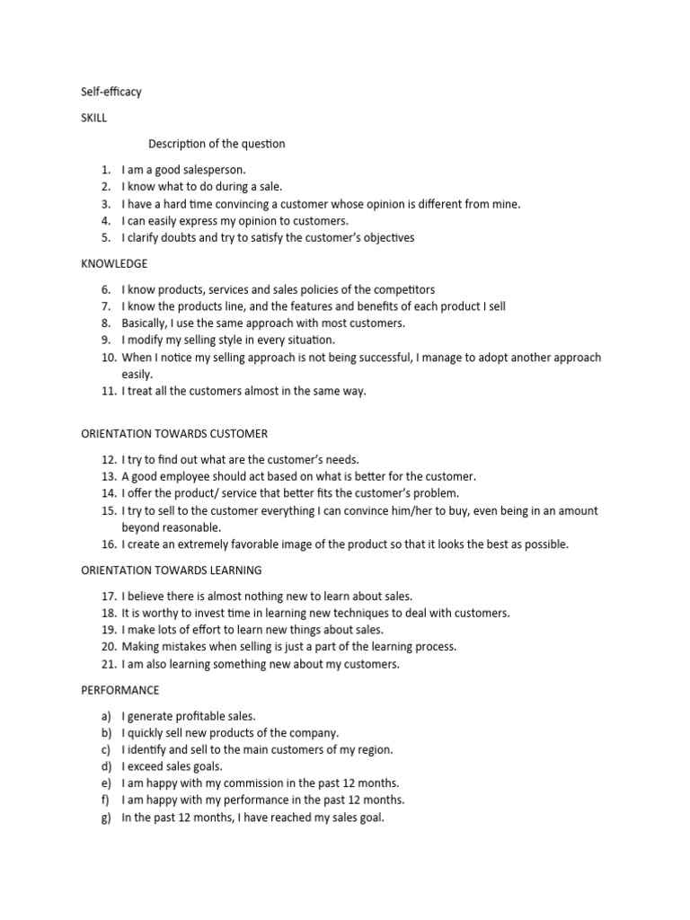 Thesis Questionnaire Pdf Sales Social Psychology