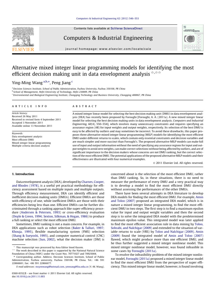 Wang 2012 | PDF | Linear Programming | Applied Mathematics