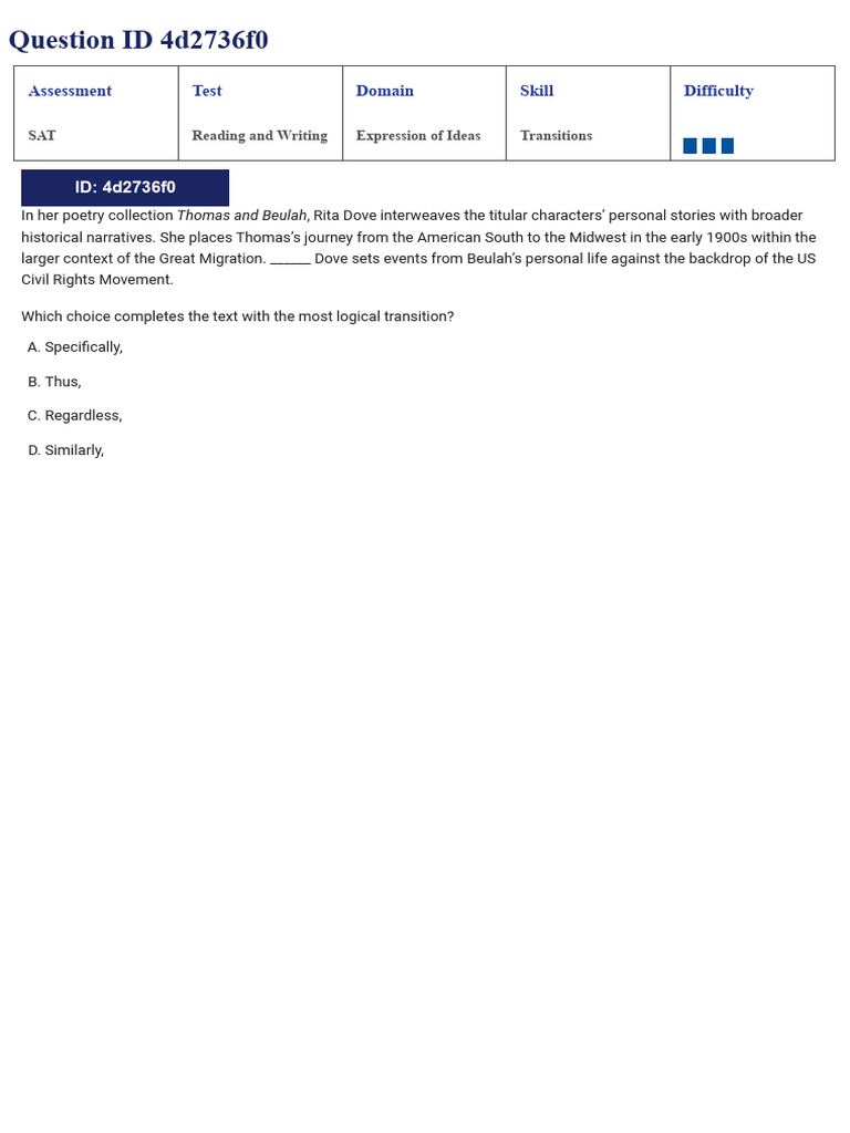 Transitions Hard Question 17 | PDF | Sat | Knowledge