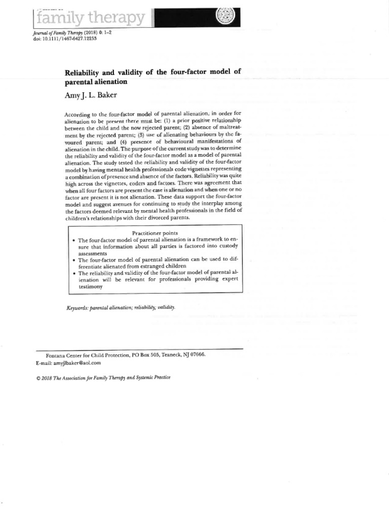 Parental Alienation Amy Baker 4 Four Factor Model 2018 | PDF