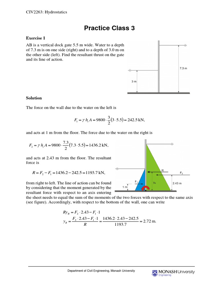 Prac 3 Hydrostatic Forces Surfaces Solutions Pdf Force Thrust