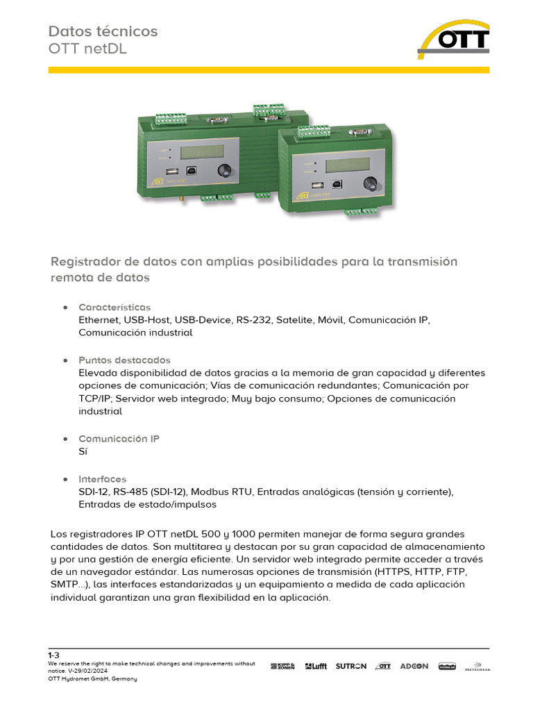 Registrador de datos OTT netDL 1000 | PDF | Protocolos de internet ...