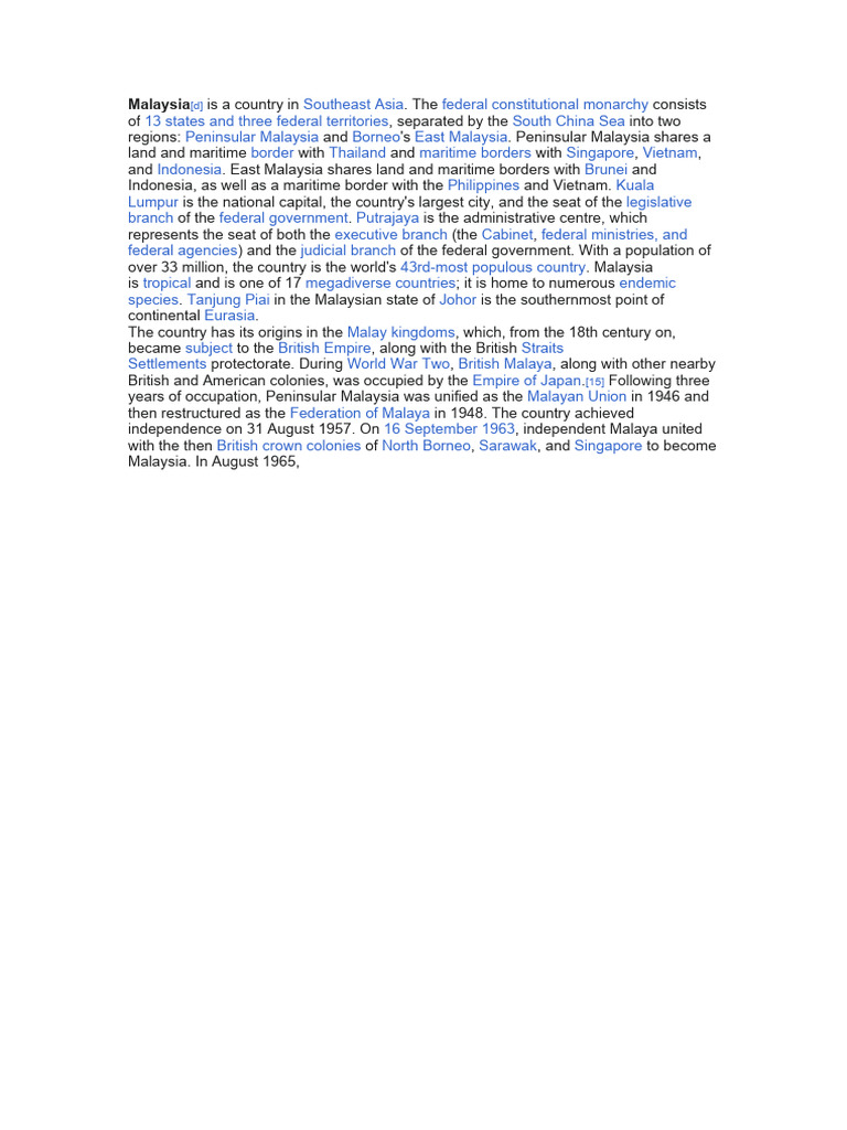Overview of Malaysia's Geography and History | PDF
