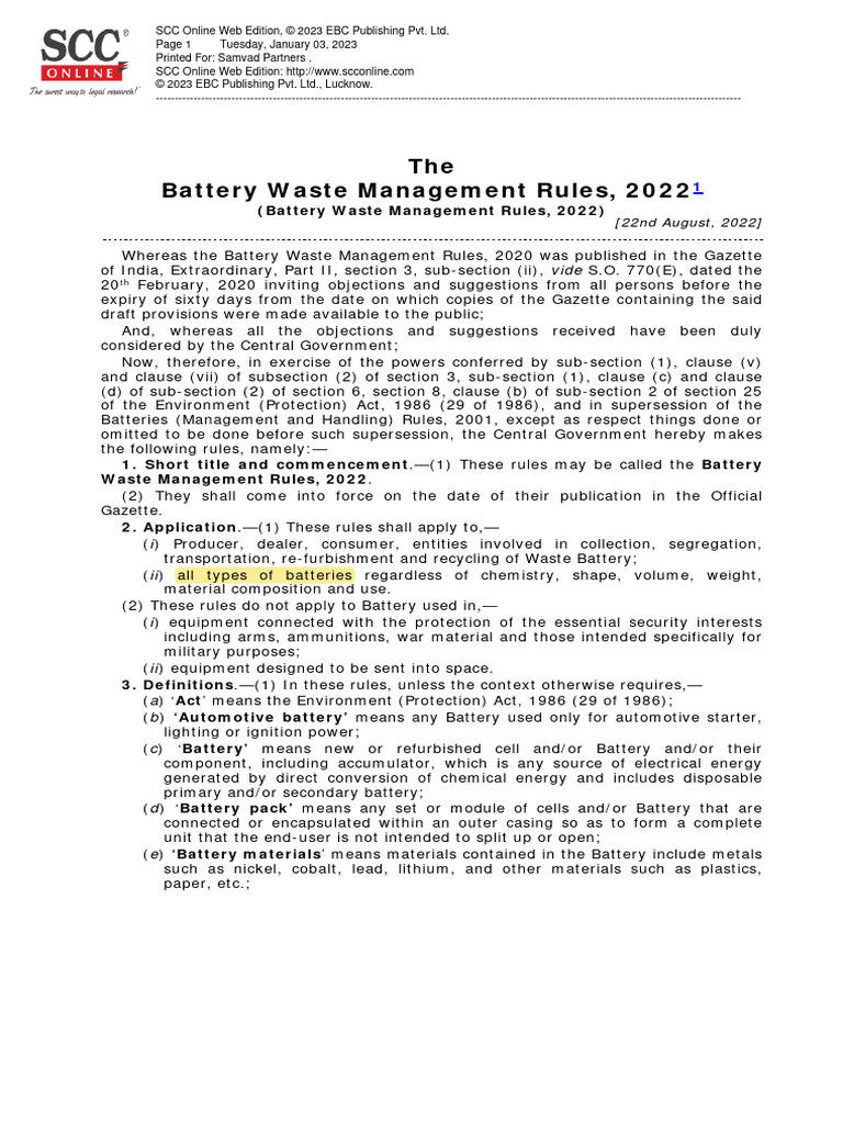 Battery Rules, 2022 | PDF | Waste | Recycling