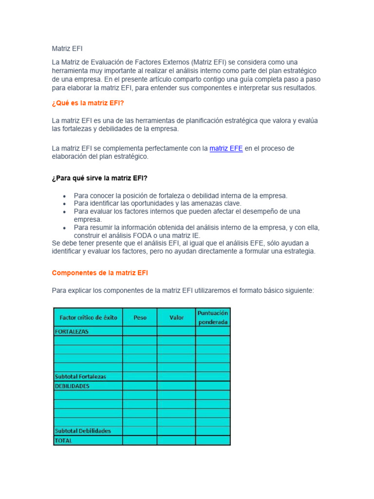 Matriz EFI | PDF | Business | Economias