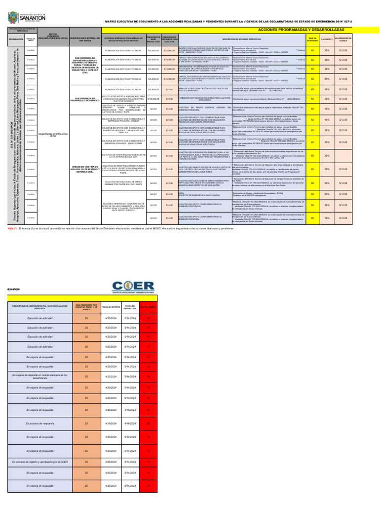 Matriz Ejec. Seguim. Dee - DS 027-2024 - PCM | PDF
