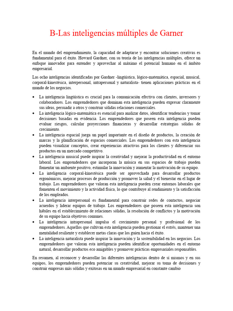 Inteligencias multiples de Garner | PDF | Iniciativa empresarial ...