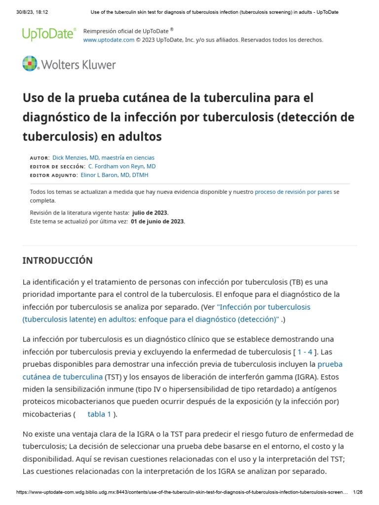 Use of the tuberculin skin test for diagnosis of tuberculosis infection ...