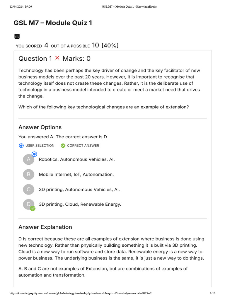 GSL M7 Module Quiz 1 Overview | PDF | Online Shopping | Business Model