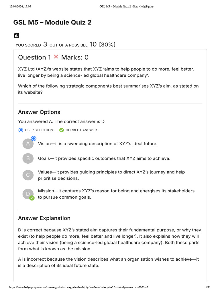 GSL M5 – Module Quiz 2 - KnowledgEquity | PDF | Risk | Risk Assessment