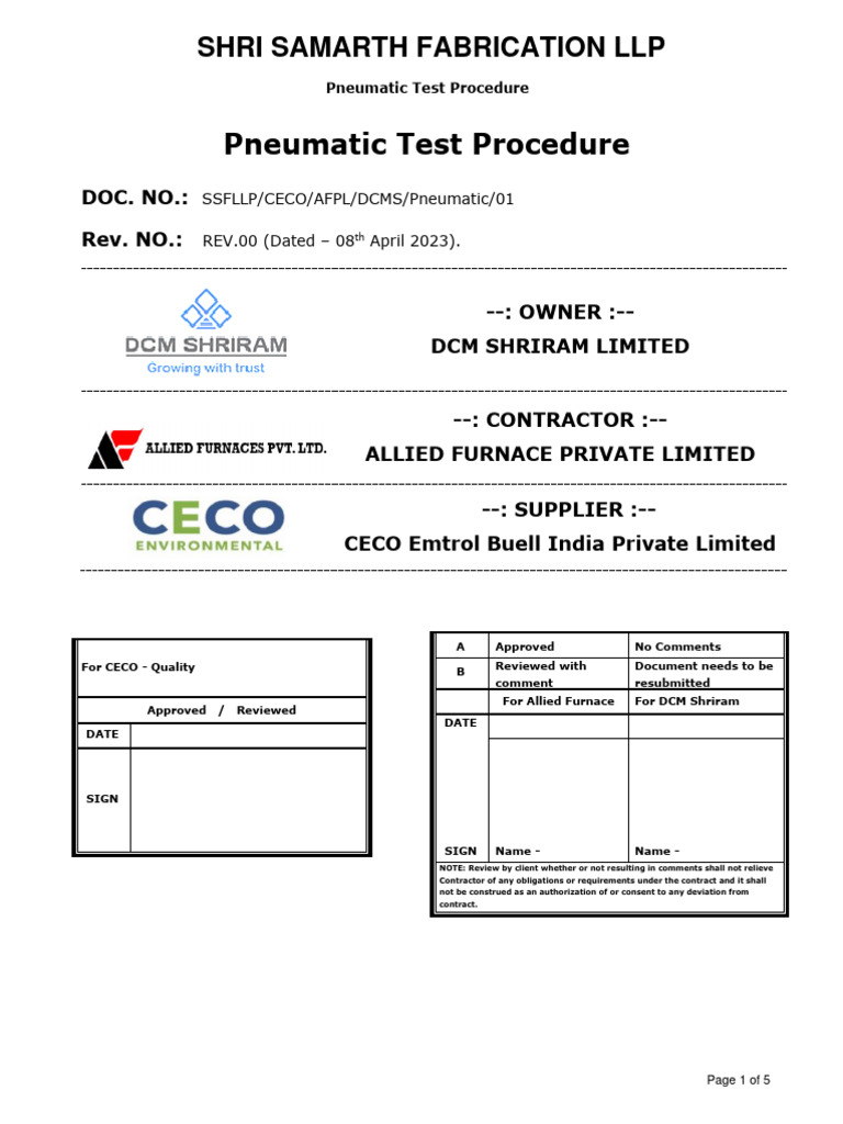 Pneumatic Test Procedure Guide | PDF | Welding | Construction