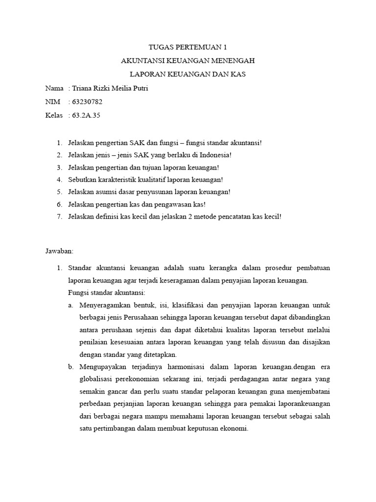 Triana Rizki Meilia Putri - 63230782 - 63.2a.35 - Tugas Pertemuan 1 | PDF