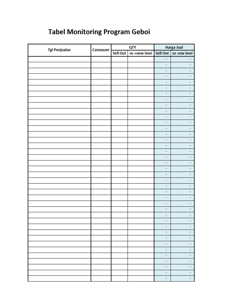 Tabel Monitoring Program Geboi | PDF