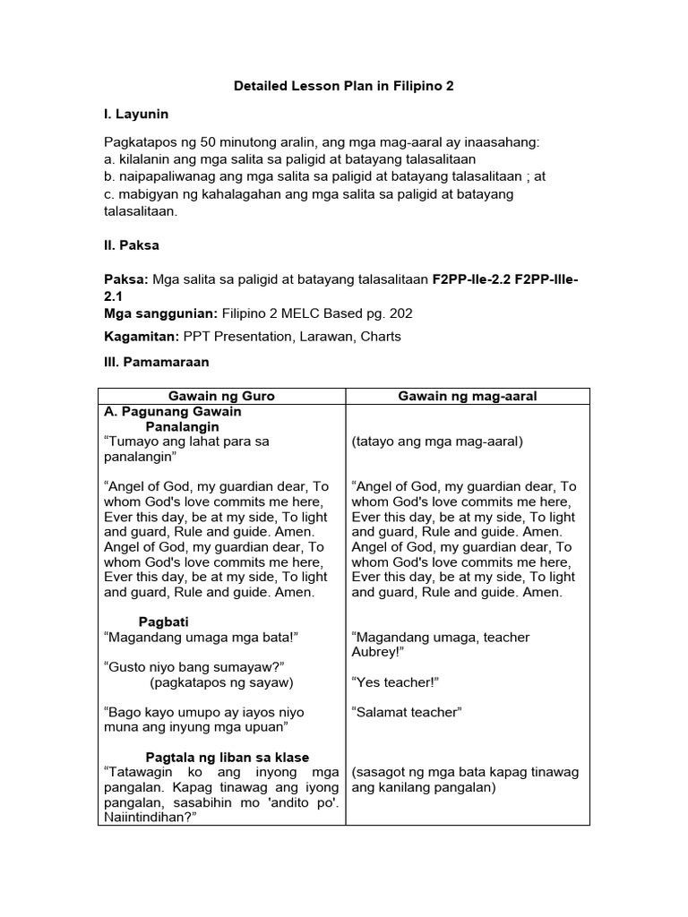 Detailed Lesson Plan in Filipino 2 | PDF