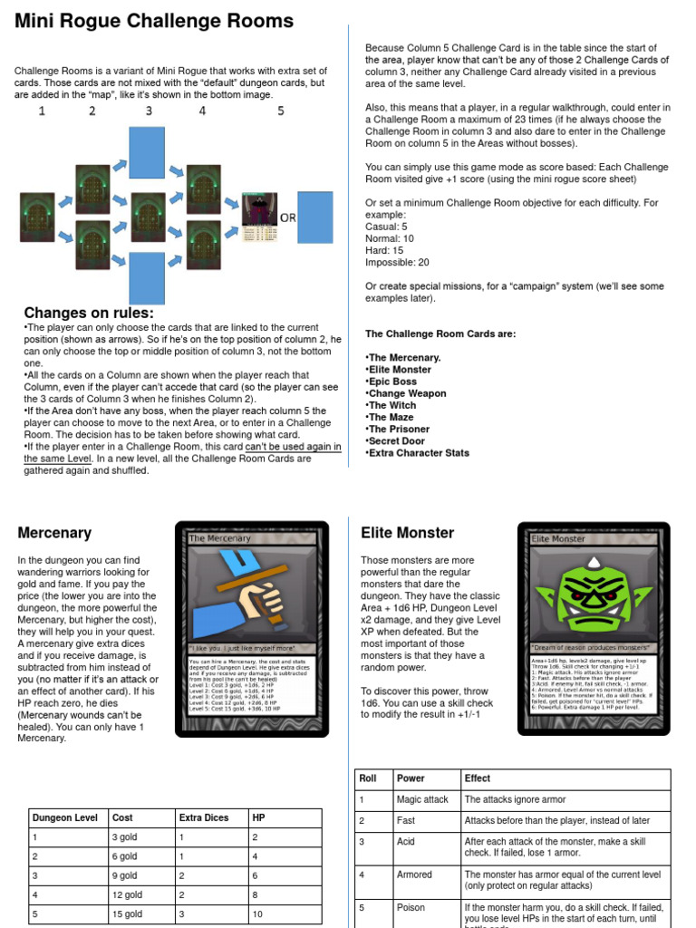 Mini Rogue Challenge Rooms Rules and Cards v1 | PDF | Role Playing ...