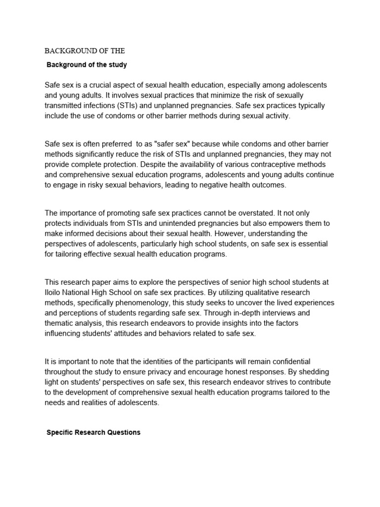 Background of The Study | PDF | Safe Sex | Sex Education