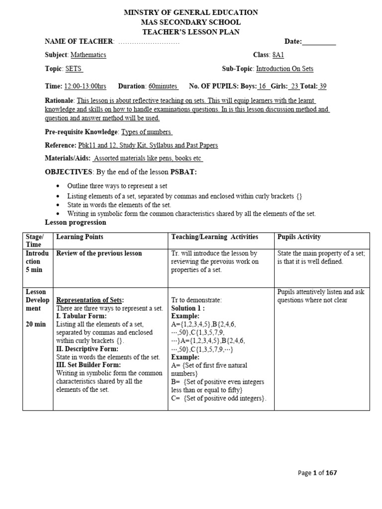 Maths g8p Lesson Plans P | PDF | Learning | Teachers