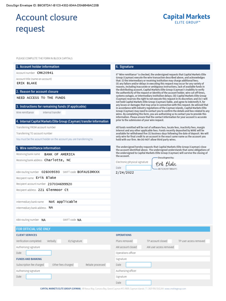 Capital Markets Elite Group Account Closure Request Form-Capital ...